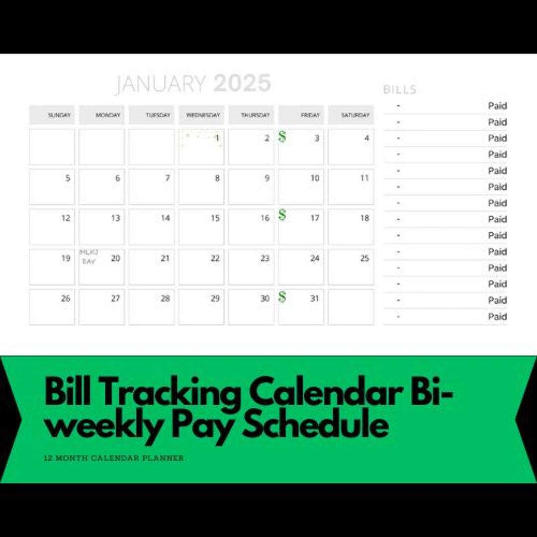 Bill Tracking Calendar With Bi-weekly Pay Schedule Printable - Etsy