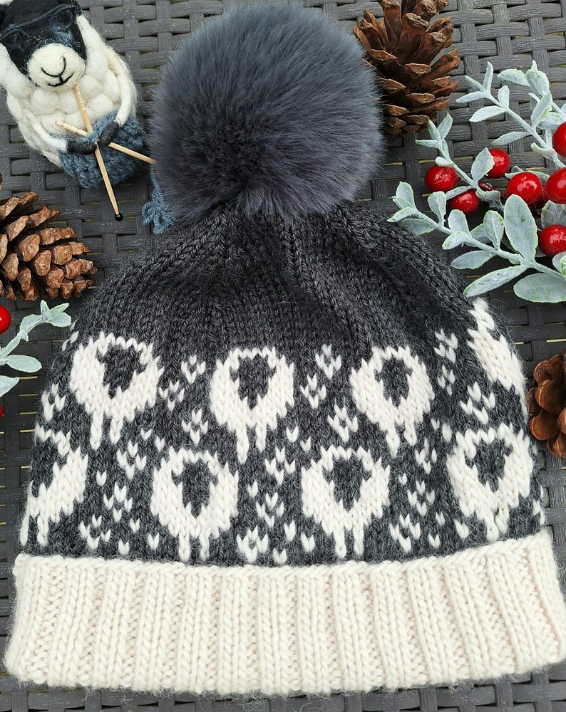Snowy Sheep Beanie Knitting Pattern: Winter Colorwork Hat (PDF Pattern ...