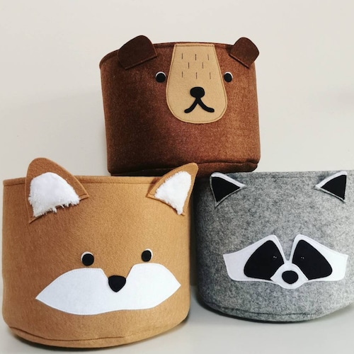 Set of 3 Felt Animals Baskets Woodland Storage Set - Etsy