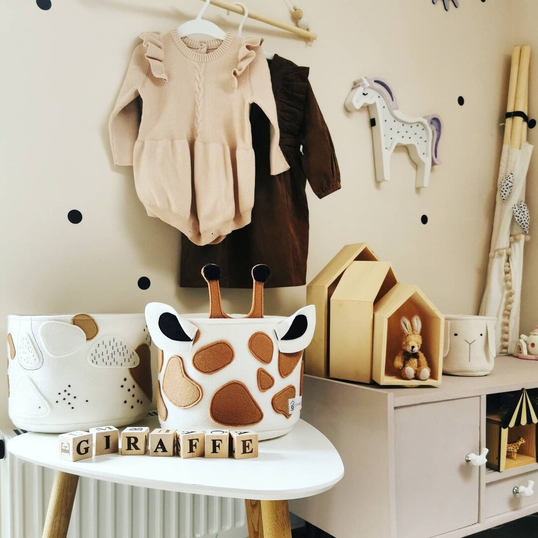 Abstract Shapes Felt Giraffe Basket, Unique Safari Storage Bin, Giraffe ...