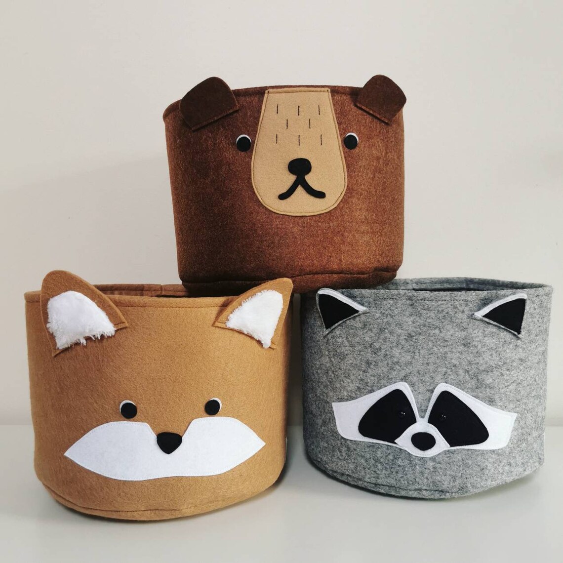 Set of 3 Felt Animals Baskets Woodland Storage Set - Etsy