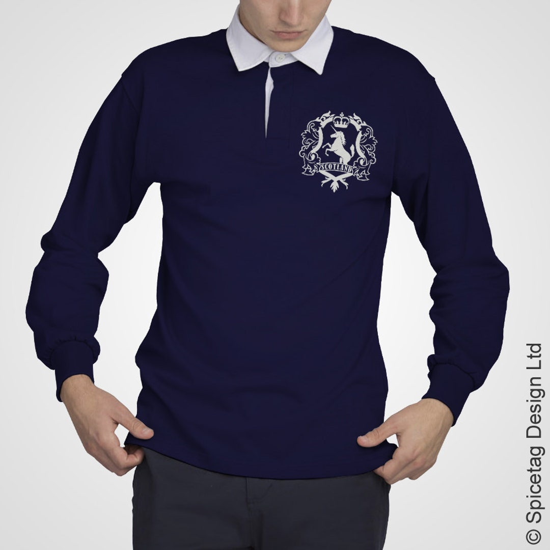 Retro Scotland Rugby Jersey Navy Blue Jumper Vintage Style Scottish Top ...