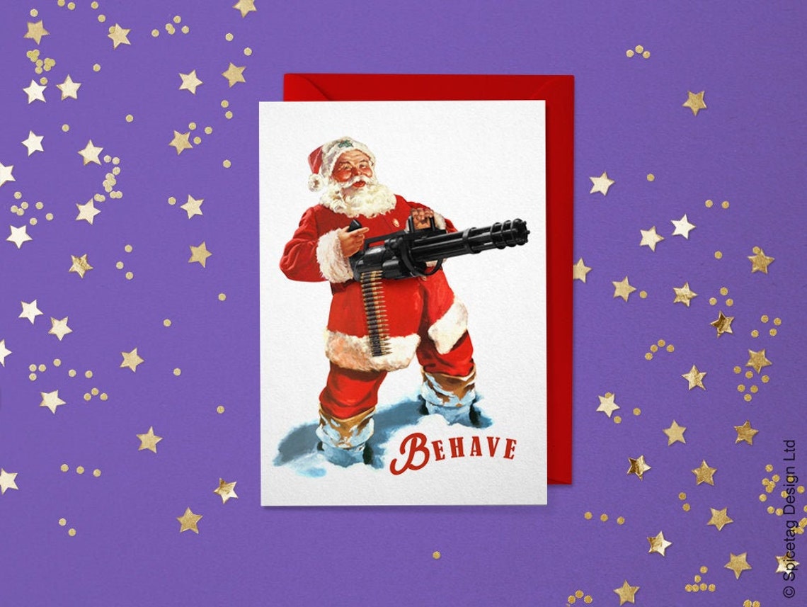 Christmas Card Santa Claus Mini Gun Greetings Cards Retro | Etsy