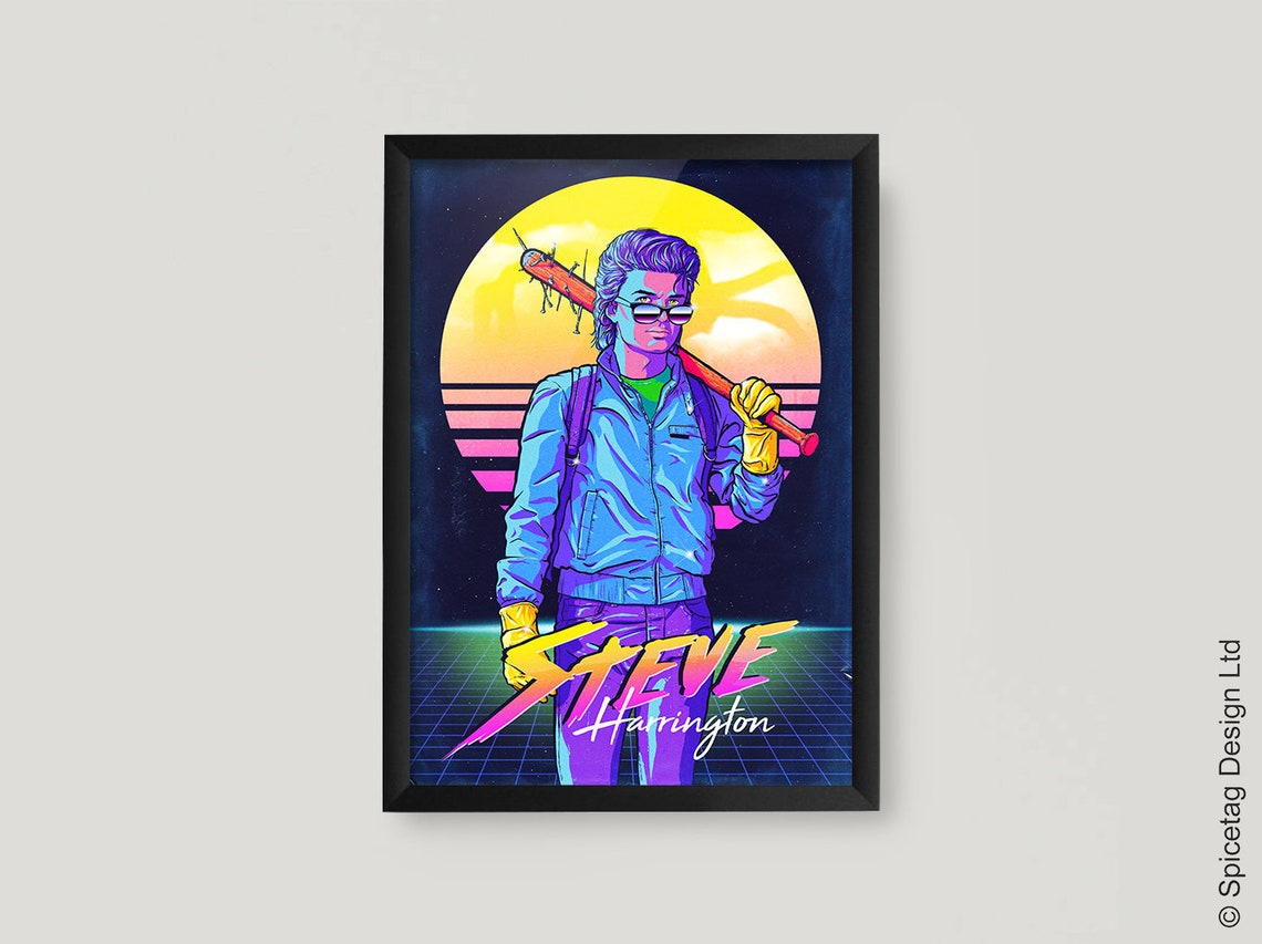Steve A3 A4 Poster Print Retro 80s Wall Print Fan Made Digital Drawing ...