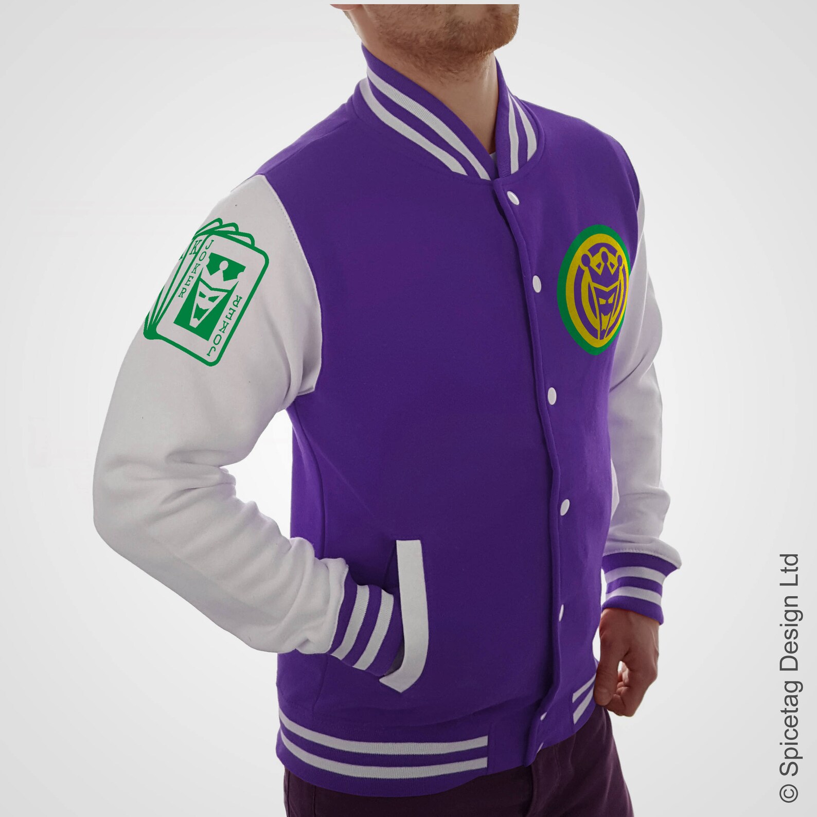 Purple Joker Varsity Jacket With White Sleeves College Letterman Squad ...