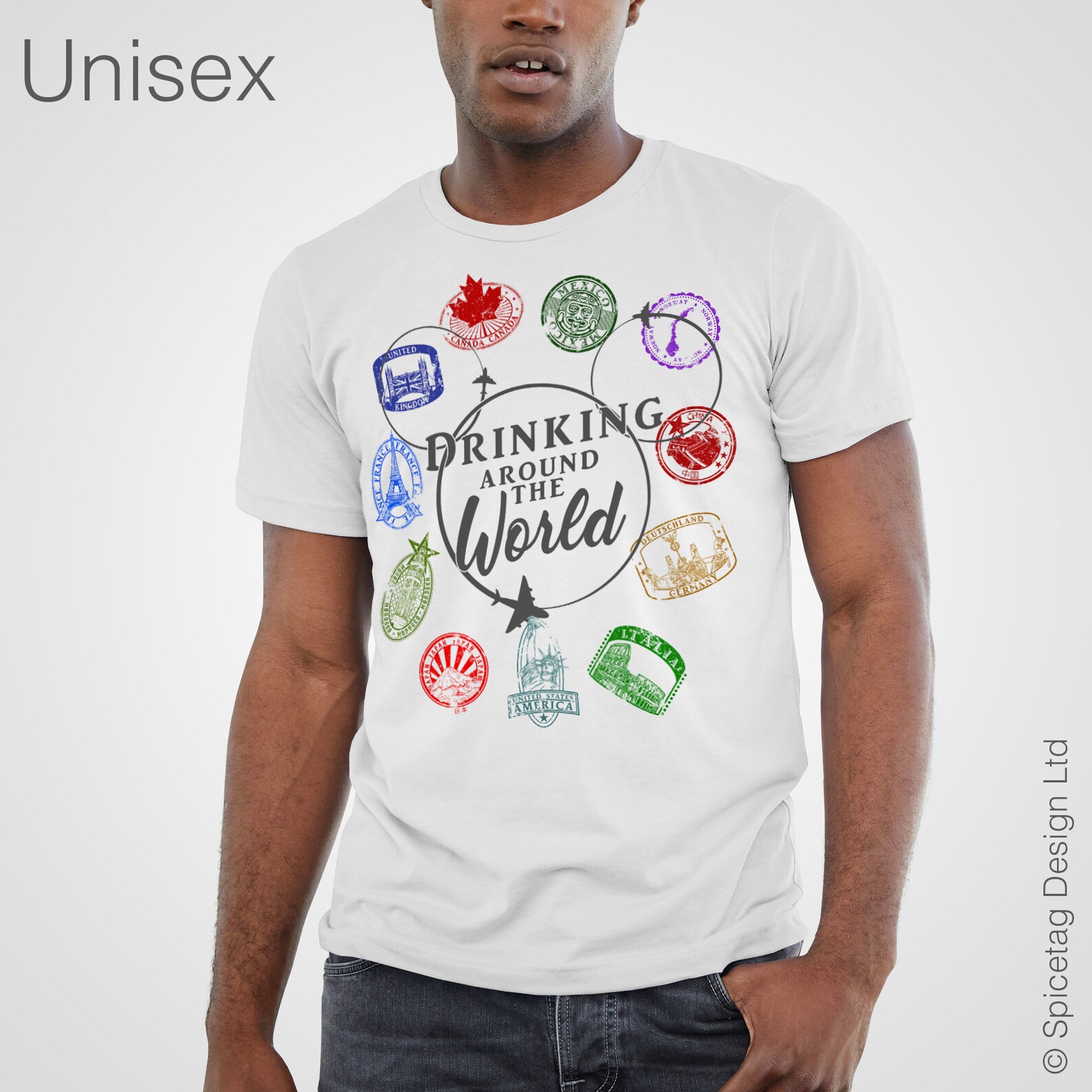 Drinking Around the World Unisex List T-shirt One Drink at a Time ...