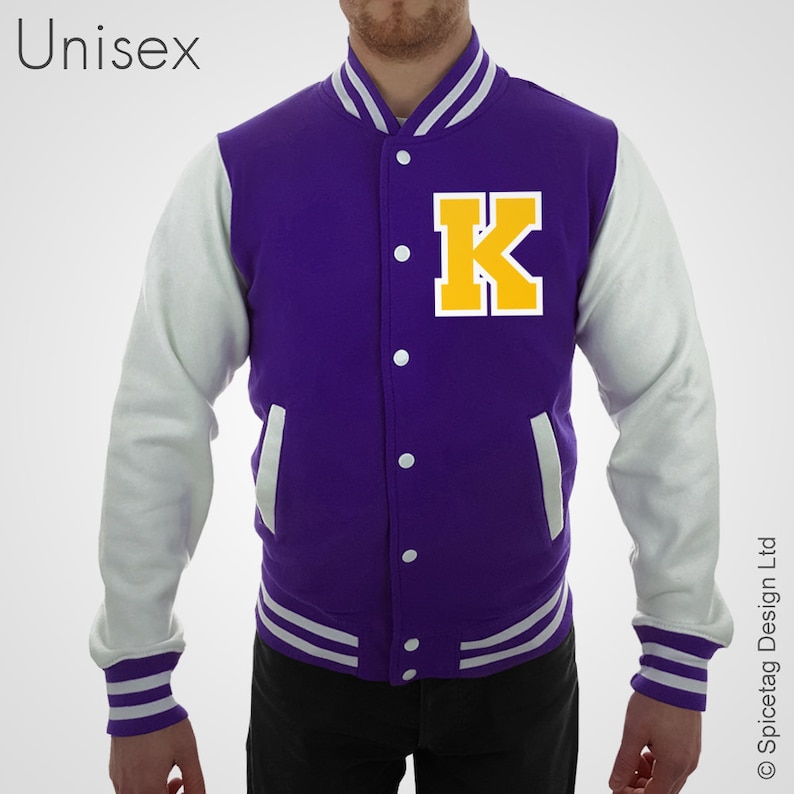 Personalised Purple Varsity Jacket With Yellow Letter and White Outline ...