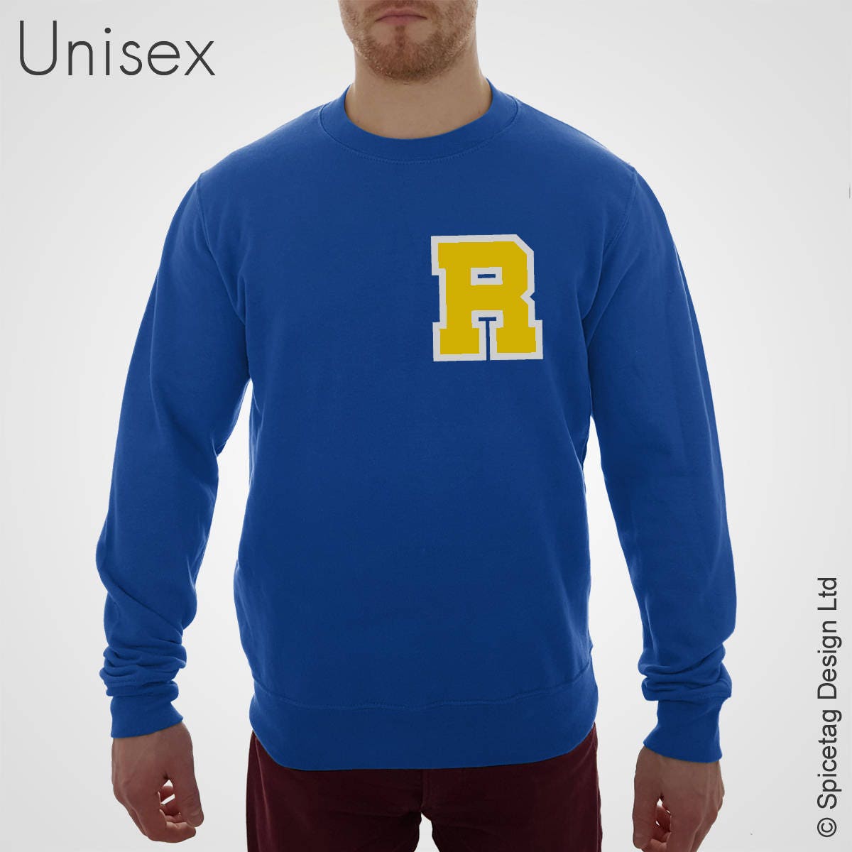 Personalised Royal Blue Varsity Sweatshirt with Yellow Letter | Etsy