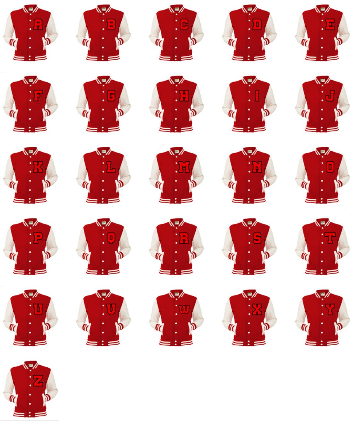 Personalised Red Varsity Jacket With Red Letter and Black Outline ...