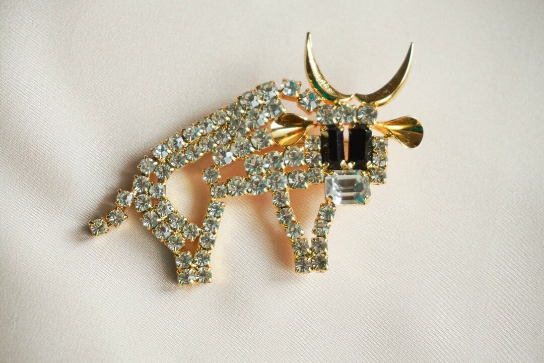 Grande Broche Vache Vintage à Strass Des Années 1990 - Etsy