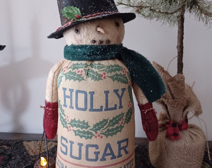 Primitive Vintage Holly Sugar Sack Snowman Christmas Holiday Decor - Etsy