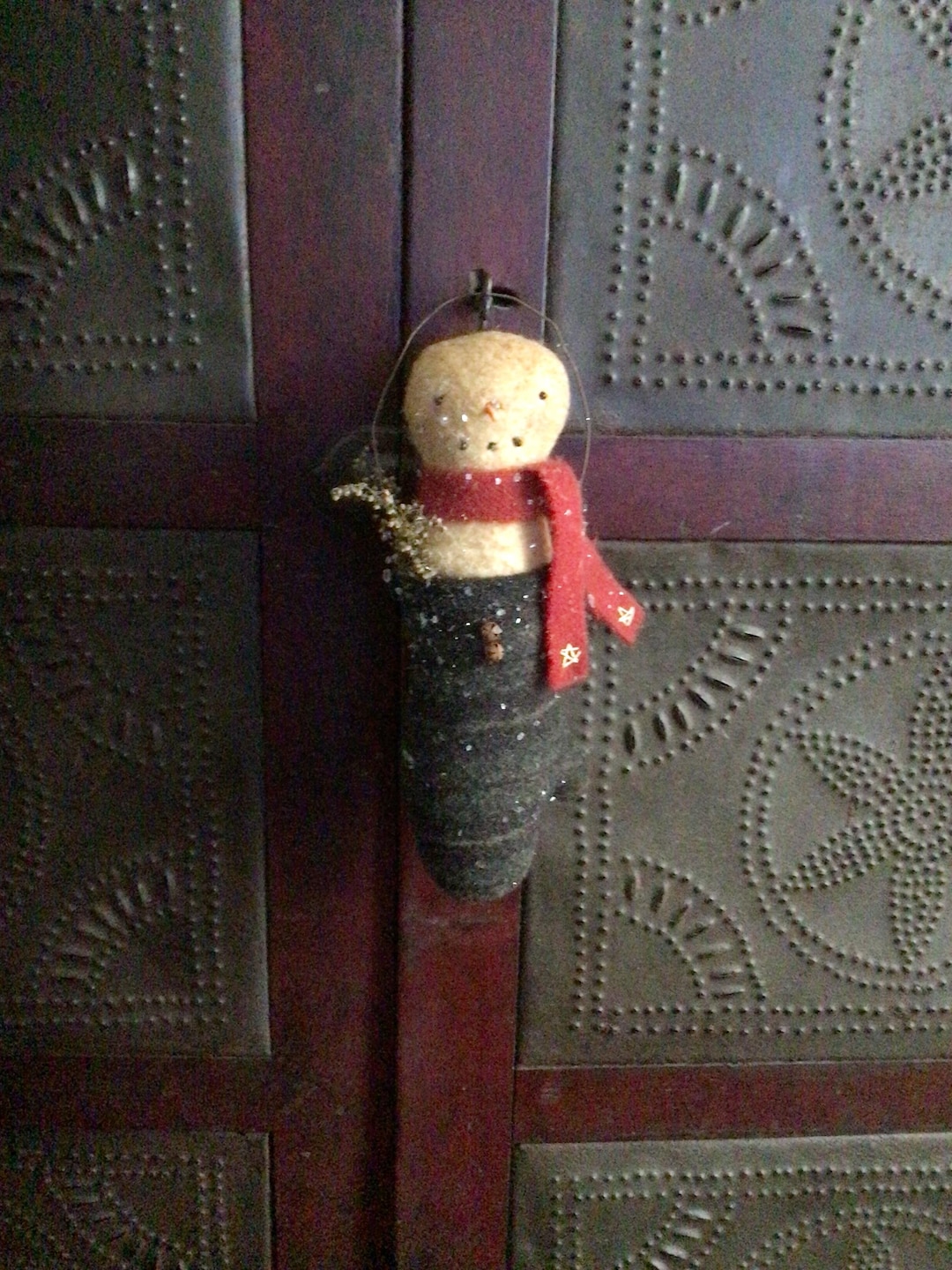 Primitive Snowman Wool Mitten Ornament Christmas Tree Cupboard Holiday ...