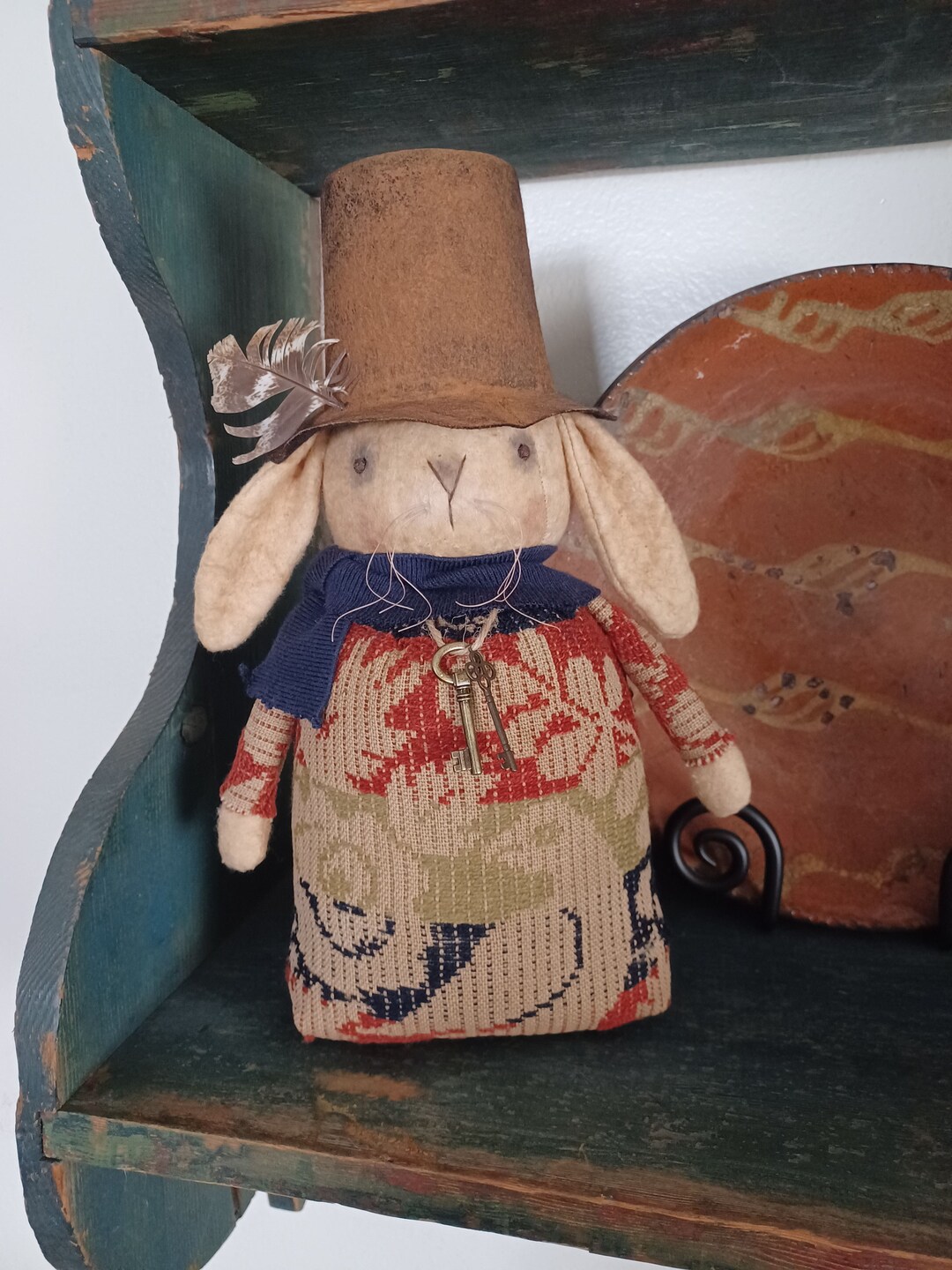 Primitive Hand Made Folk Art Bunny Rabbit Doll Early Antique 1834 Wool ...