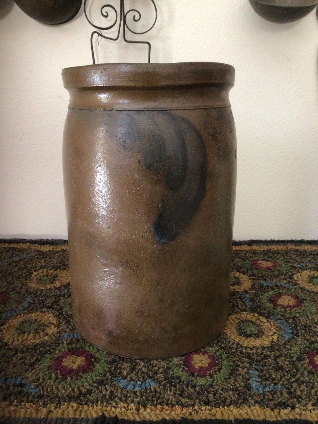 Antique 19th Century Stoneware Redware Jar Crock Blue Decorated - Etsy
