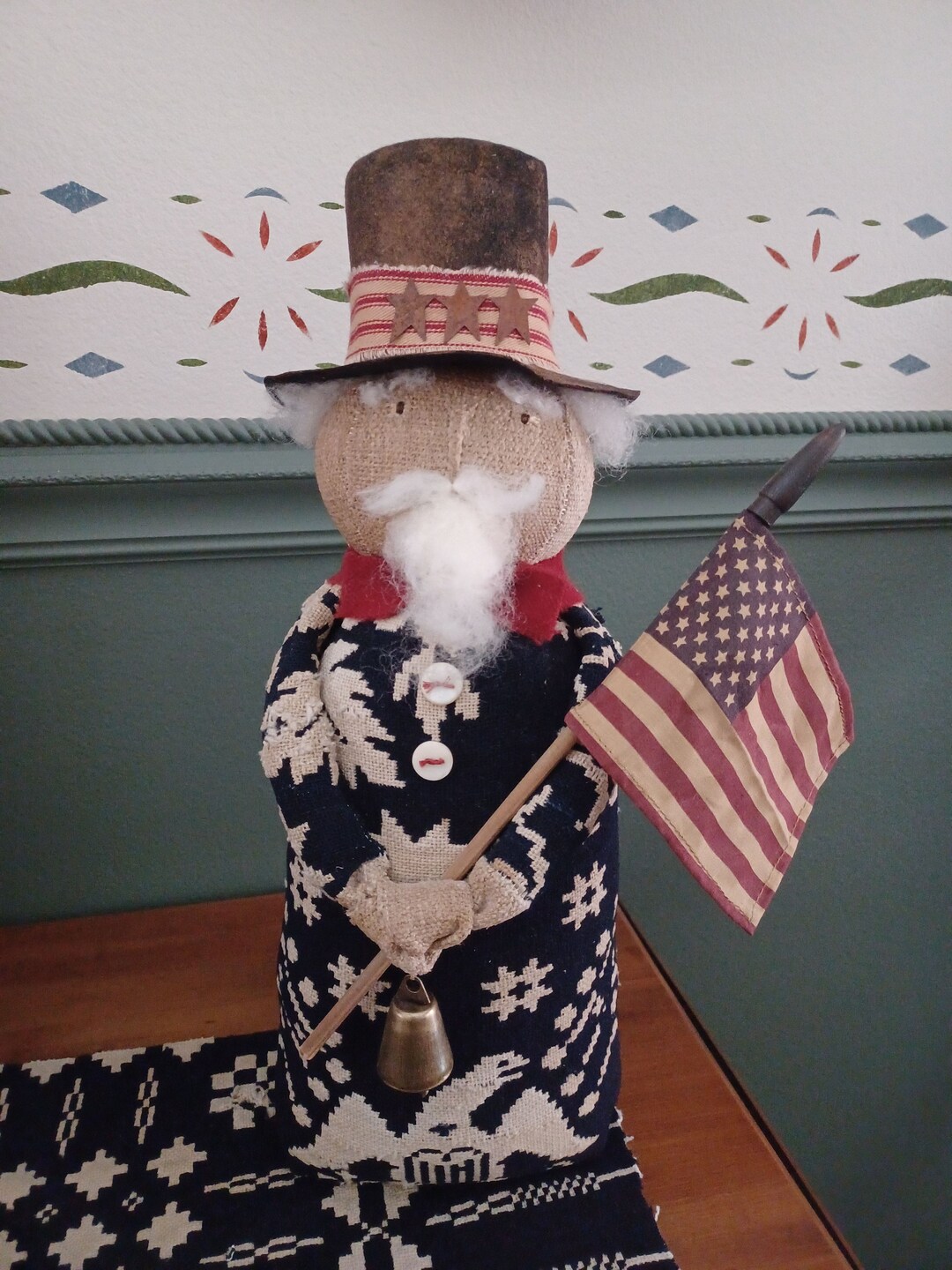 Primitive Hand Made Folk Art Uncle Sam Patriotic Doll Early Antique ...