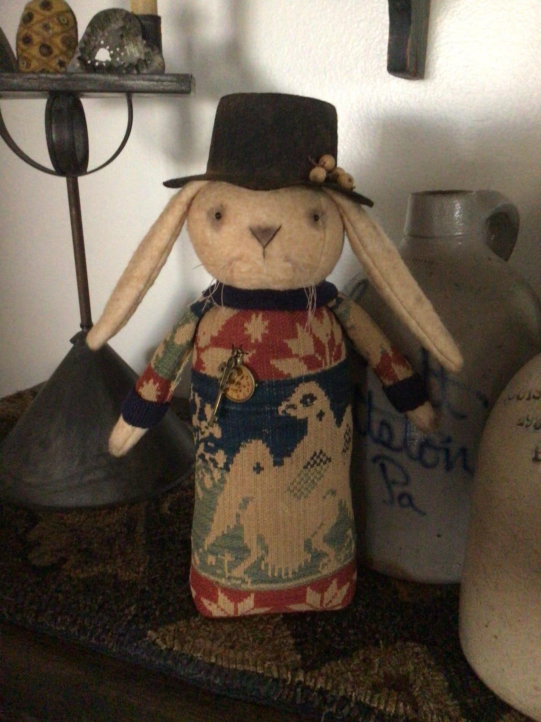 Primitive Hand Made Folk Art Bunny Rabbit Doll Early Antique 1846 ...