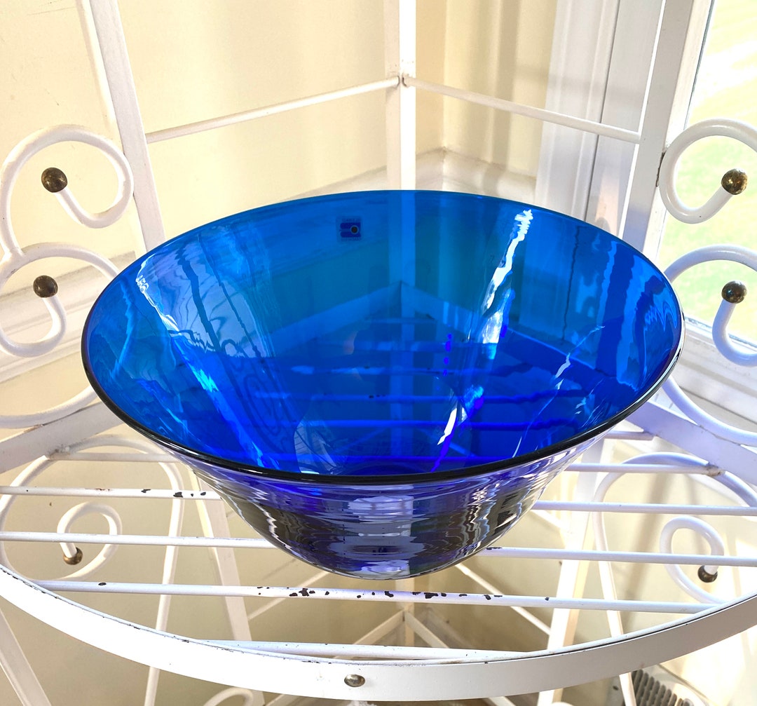 Bowl Blenko Cobalt Blue Bowl Large Glass Signed - Etsy