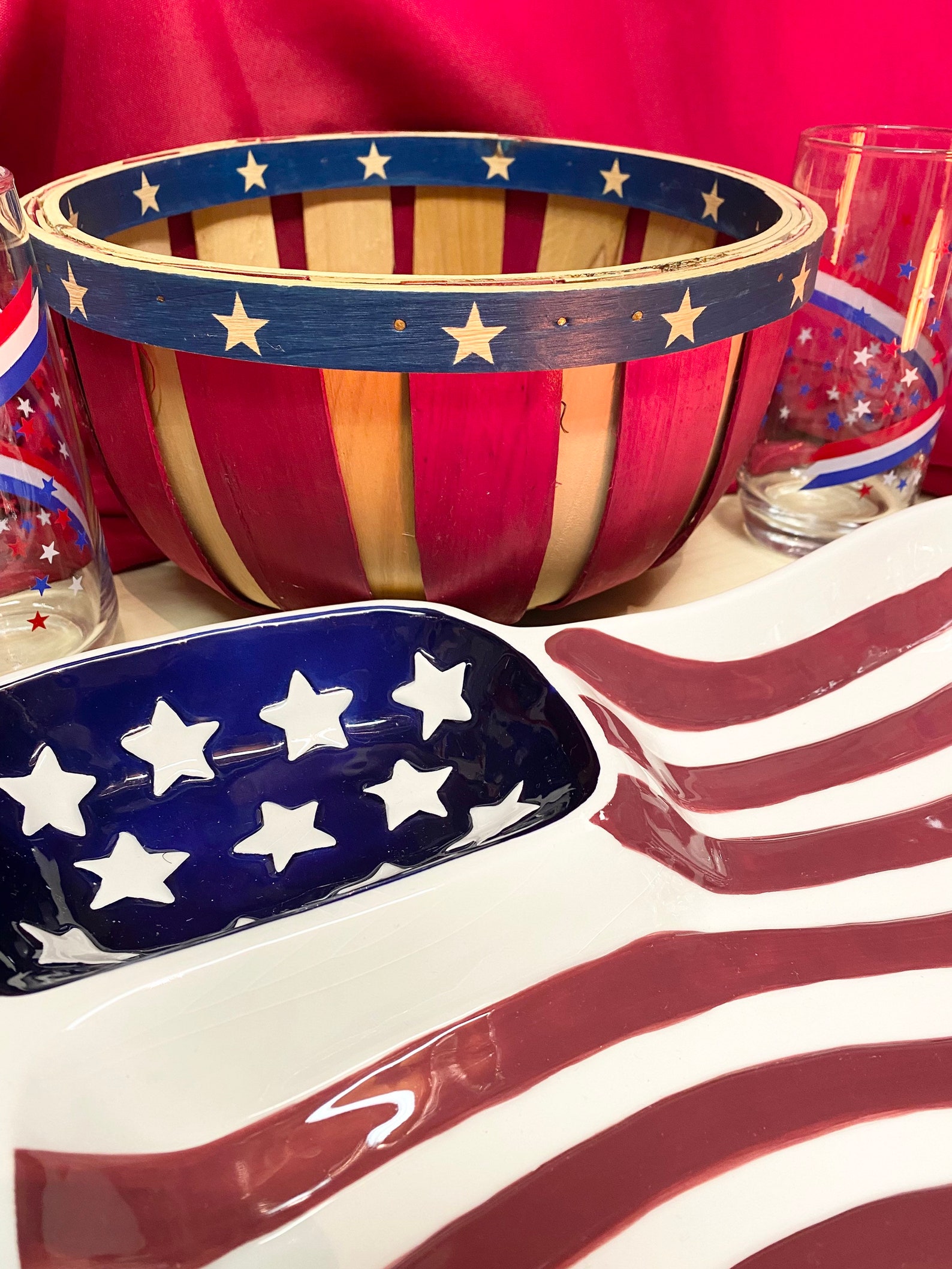 Patriotic Party Chip/ Dip Platter Lone Star Wood Basket - Etsy