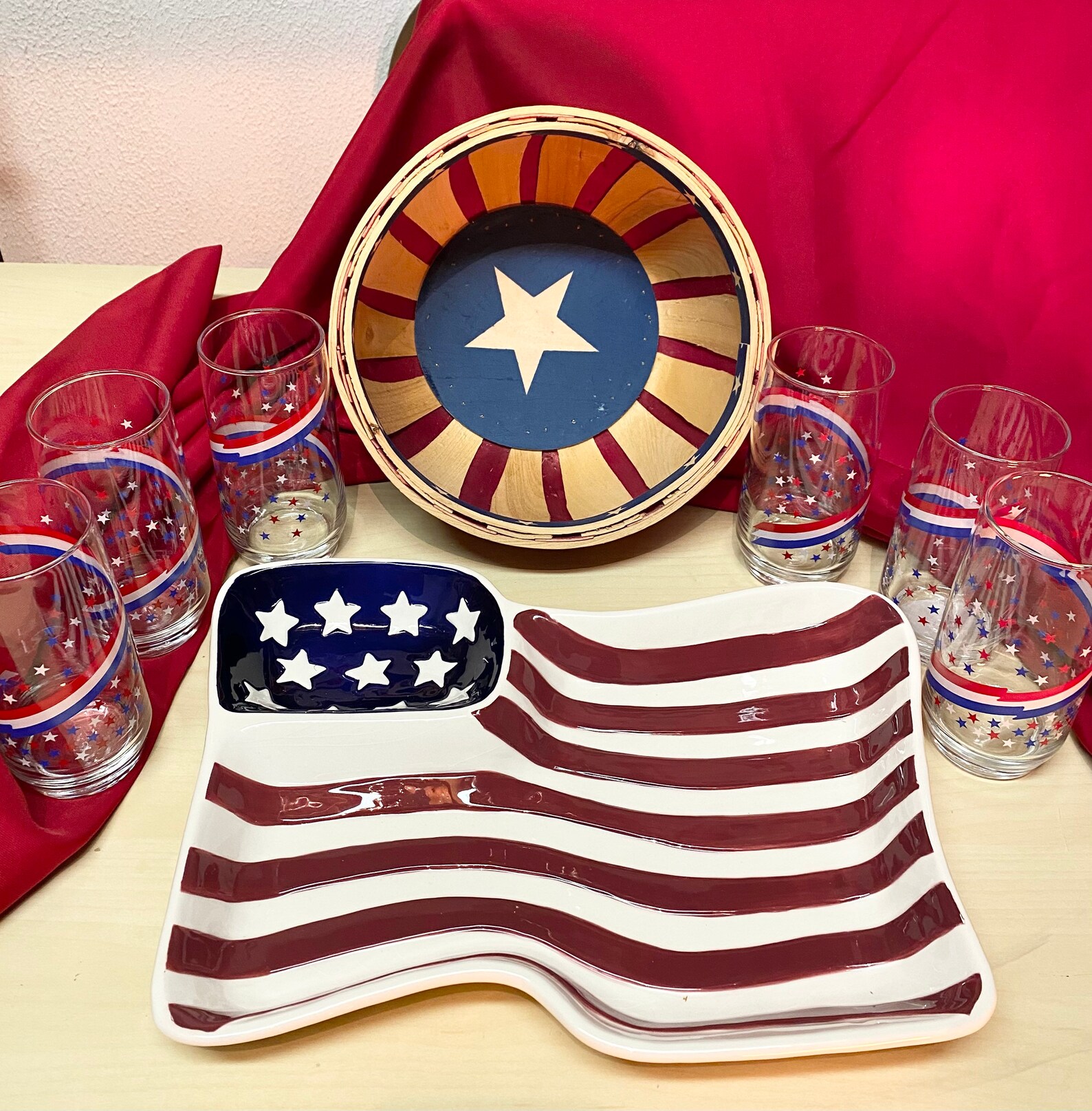 Patriotic Party Chip/ Dip Platter, Lone Star Wood Basket, Libby 4th of ...