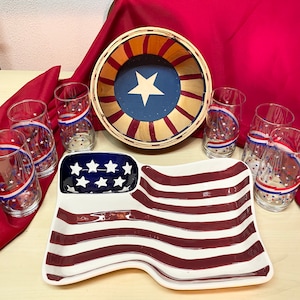 Patriotic Party Chip/ Dip Platter, Lone Star Wood Basket, Libby 4th of ...