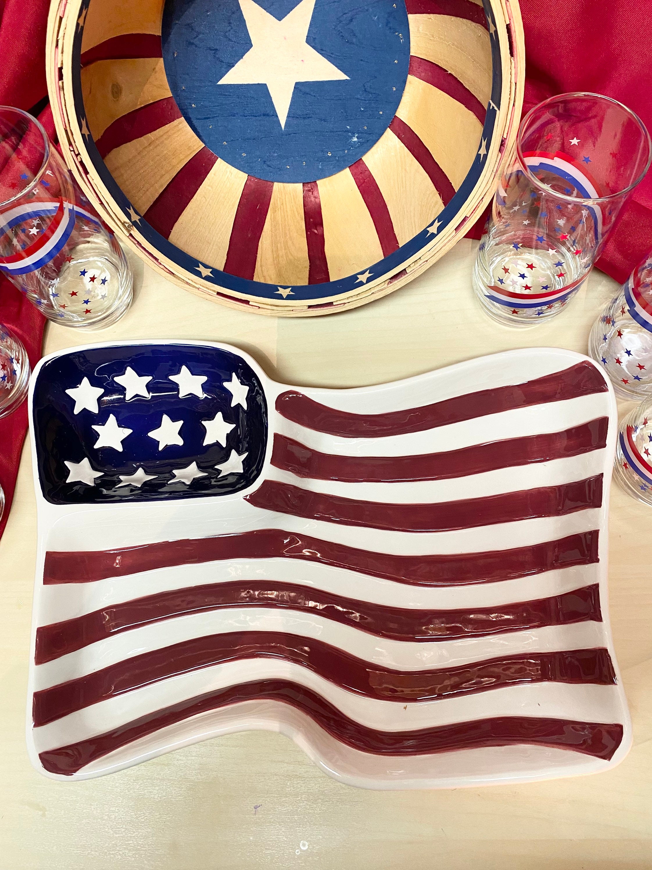 Patriotic Party Chip/ Dip Platter, Lone Star Wood Basket, Libby 4th of ...
