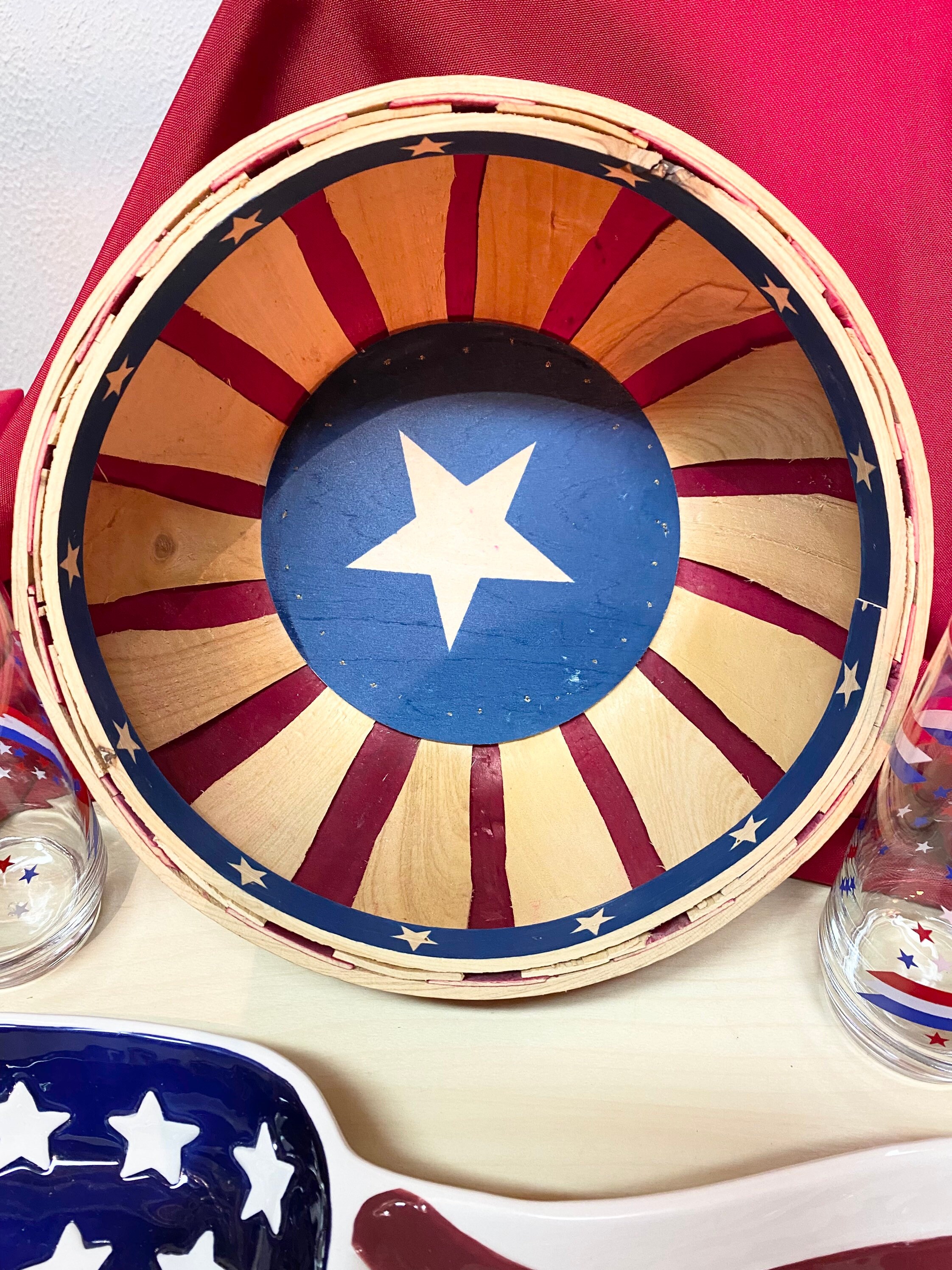 Patriotic Party Chip/ Dip Platter, Lone Star Wood Basket, Libby 4th of ...