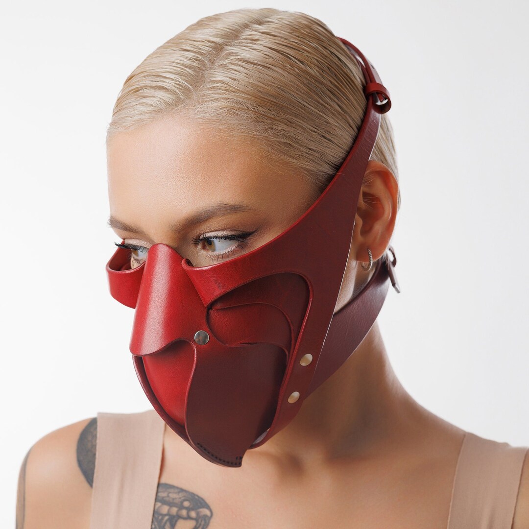 Red Leather Face Mask, Cyberpunk Mask, Burning Man Leather Respirator ...
