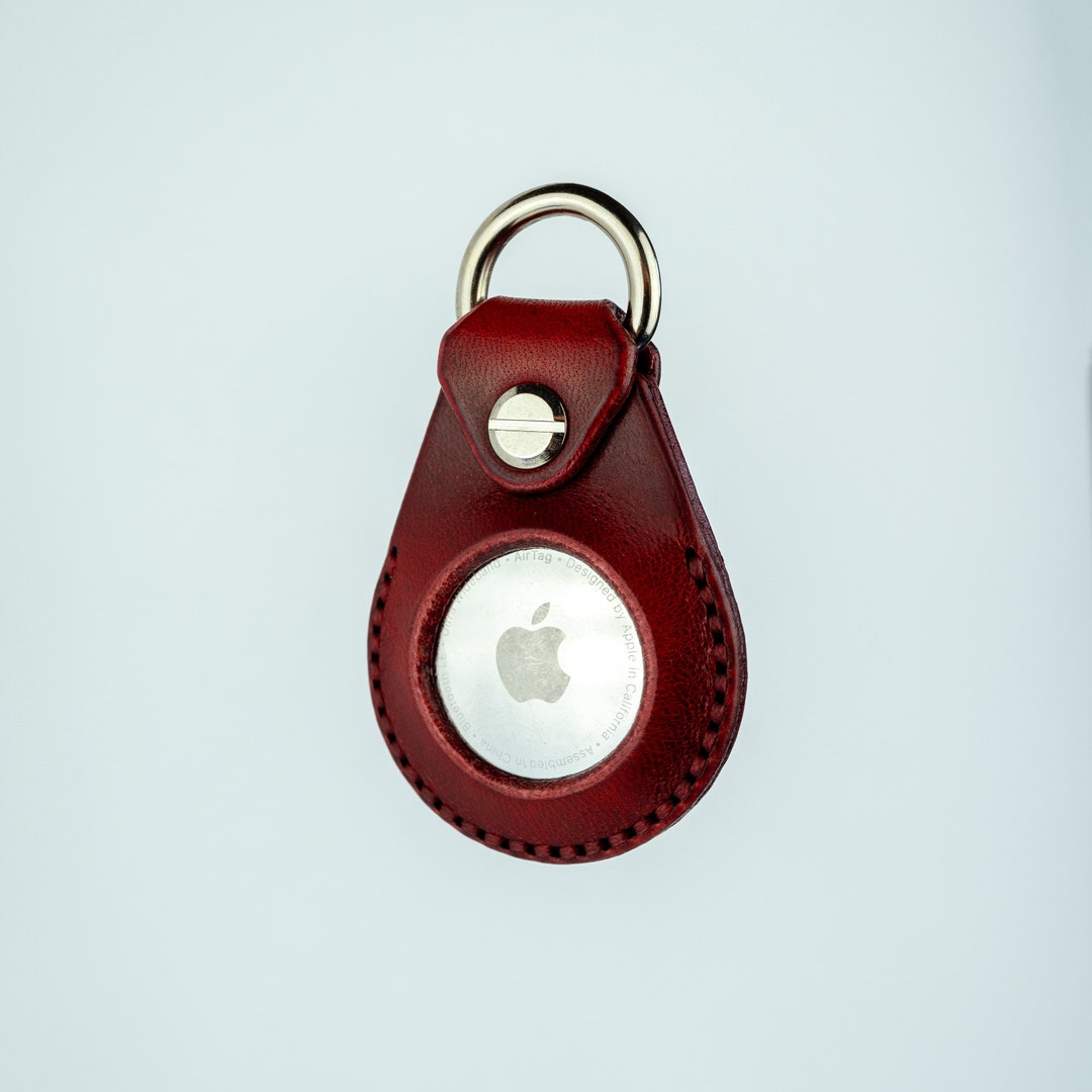 Red AirTag Case Apple Air Tag Case Genuine Leather Engraved - Etsy