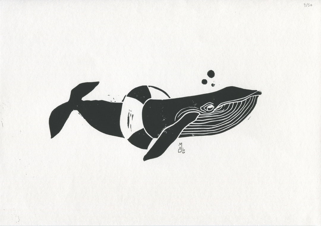 Linocut the Taste of Salt Whale - Etsy