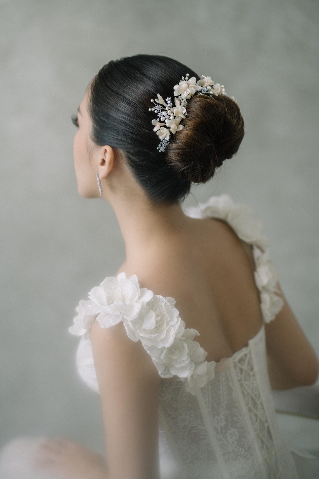 AMITIÉ Bridal Floral Hairpiece in Blush, Cubic Zirconia Crystal Pearls ...