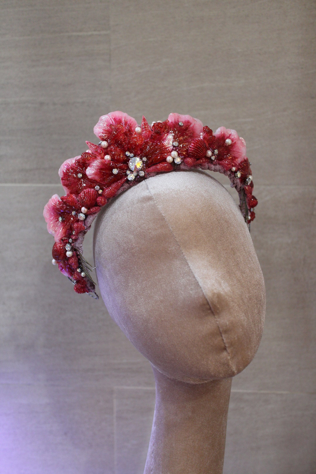 RED PINK Swimmable Mermaid Siren Crown Crystal Crown Water Resistant ...