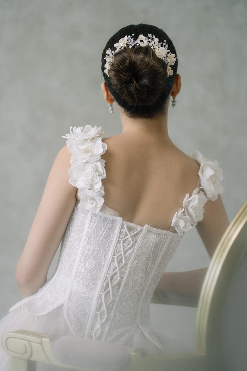 AMITIÉ Bridal Floral Hairpiece in Blush, Cubic Zirconia Crystal Pearls ...