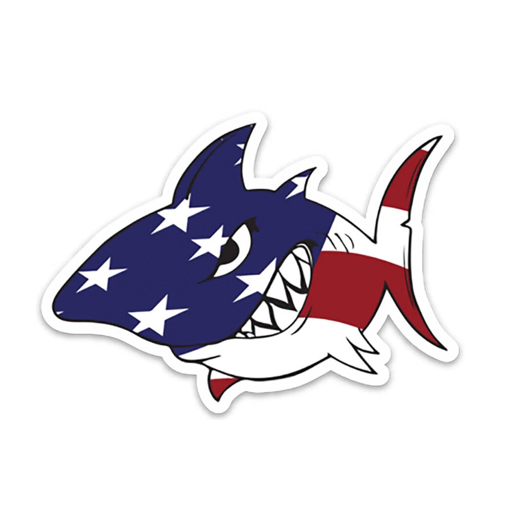 American Flag Shark Sticker, Patriotic Shark Vinyl Decal for Water ...