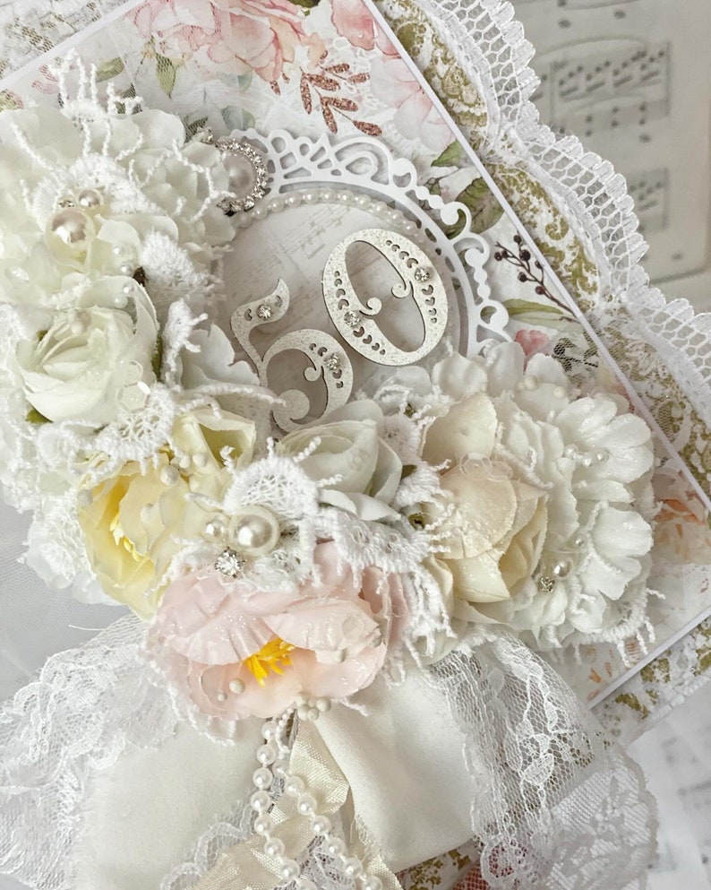 50th Birthday 3D Greeting Cards Retro Style, Flowers, Romantic Gentle ...