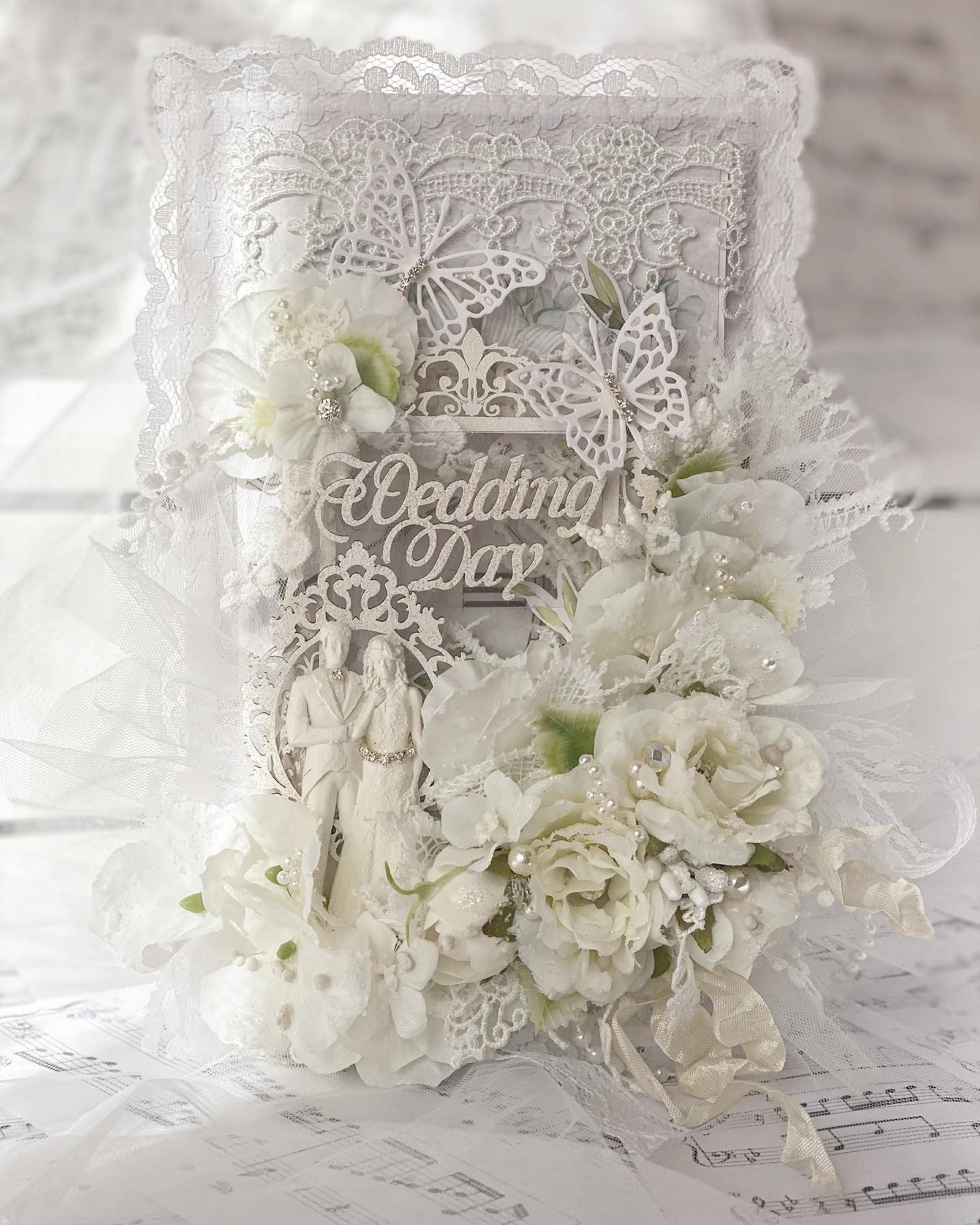 3D Wedding Greeting Card With Flowers & Newlyweds /lace Card for Wedding, Engagement / 3D Floral ...