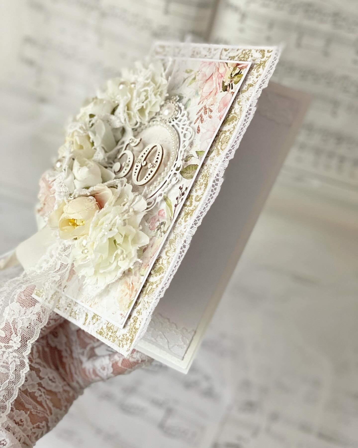 50th Birthday 3D Greeting Cards Retro Style, Flowers, Romantic Gentle ...