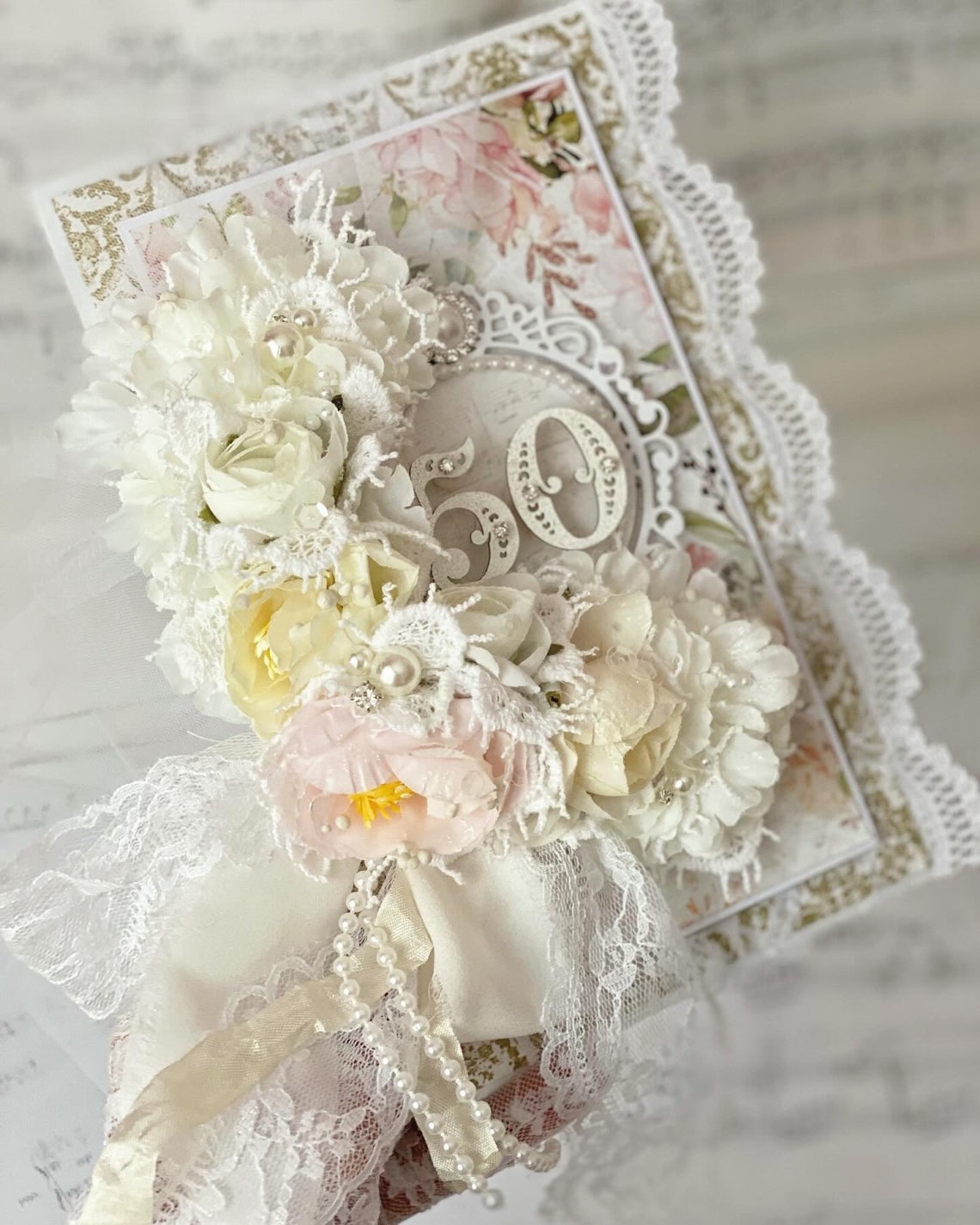 50th Birthday 3D Greeting Cards Retro Style, Flowers, Romantic Gentle ...