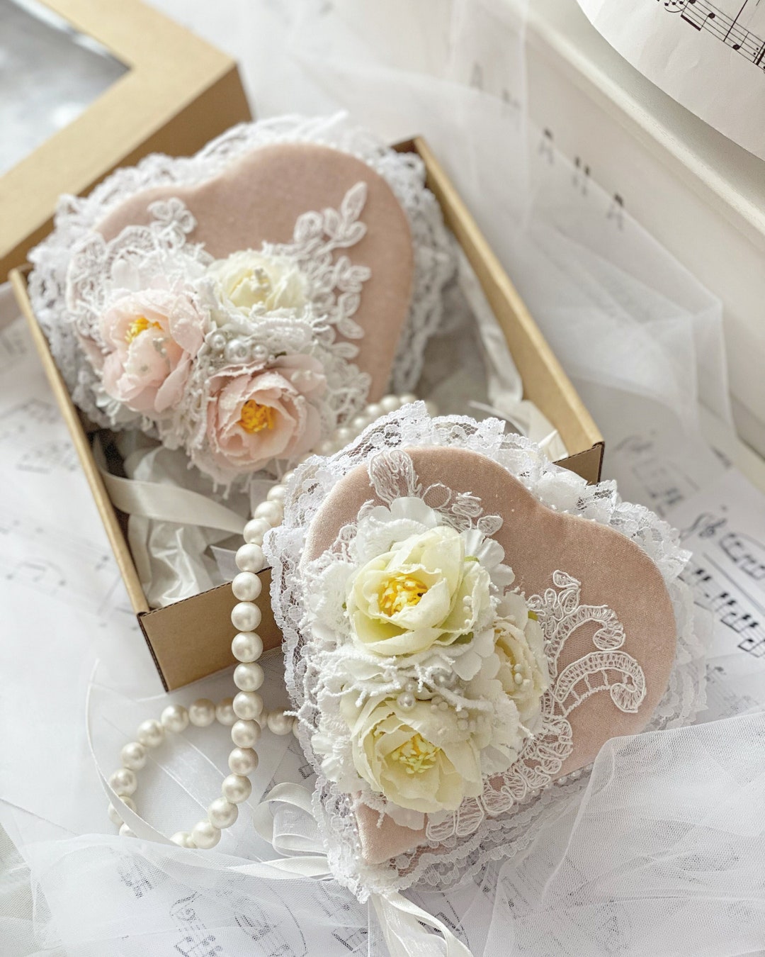 3D Velvet Heart Wedding Card, Shabby Chic Handmade Floral Gift - Etsy
