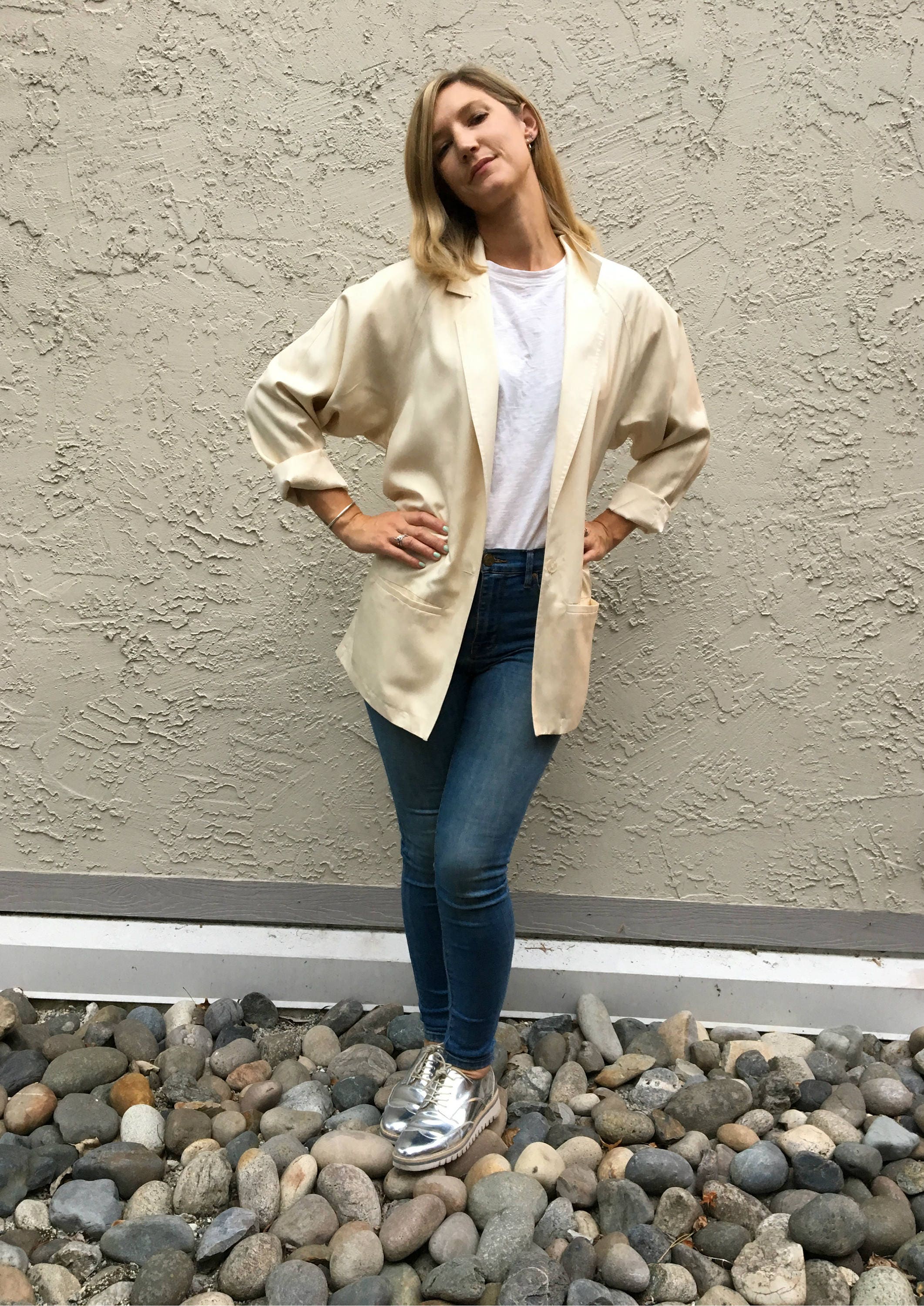 Marc Allan Soft Structure Jacket in Cream Silk - Etsy
