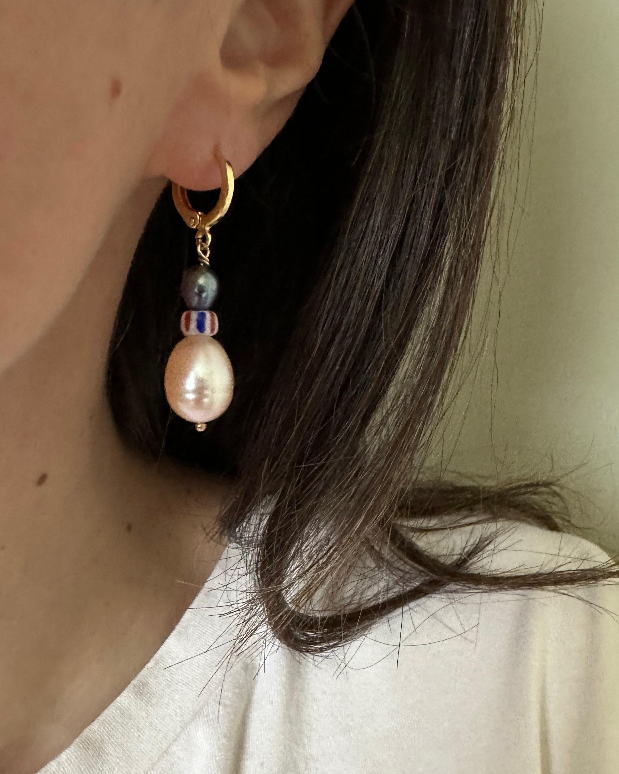LINA Pearl Beaded Earrings - Huggie Gold Dangle Drop Earrings ...