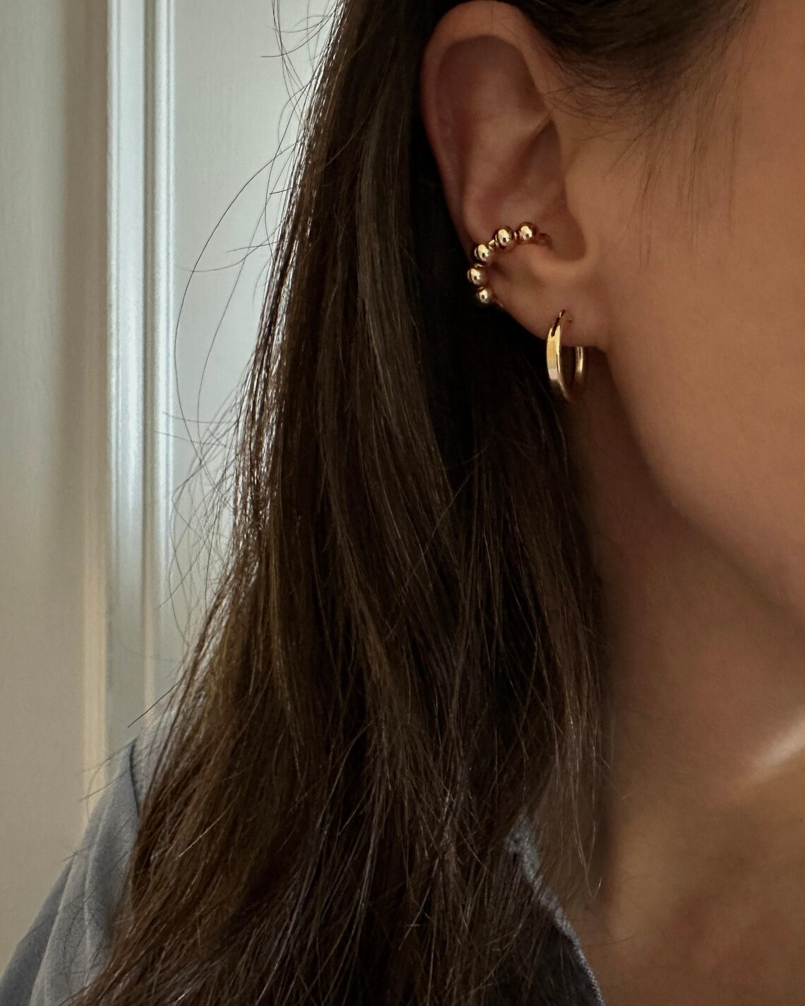 DAISY Gold Ear Cuffs | Chunky No Piercing Earring Cuff | Beaded Gold ...