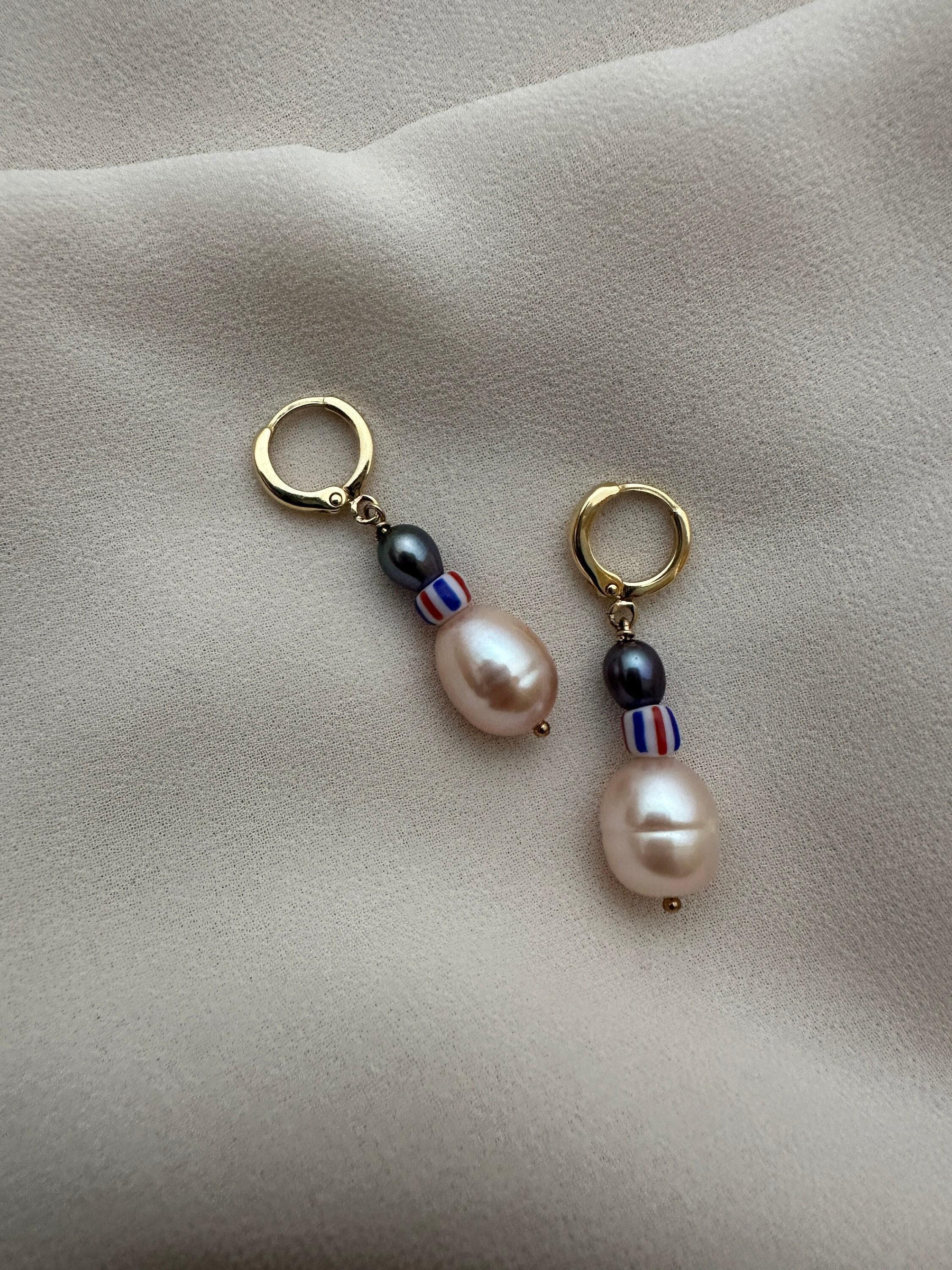 LINA Pearl Beaded Earrings - Huggie Gold Dangle Drop Earrings ...