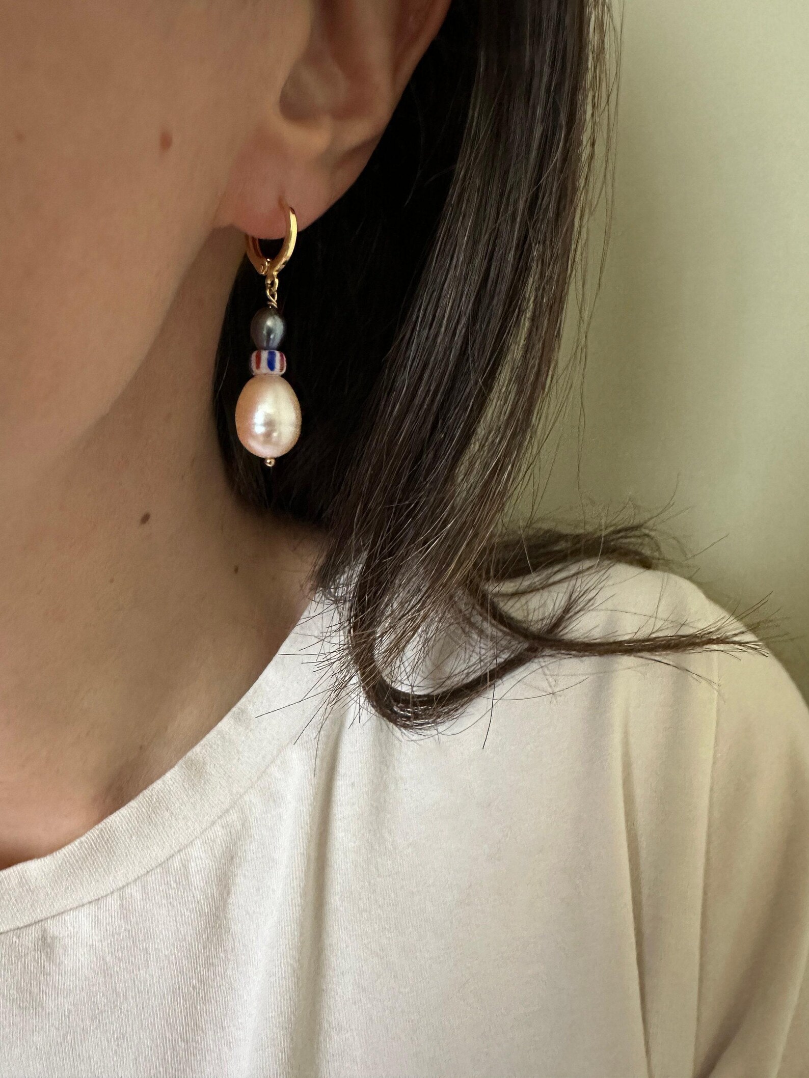 LINA Pearl Beaded Earrings - Huggie Gold Dangle Drop Earrings ...
