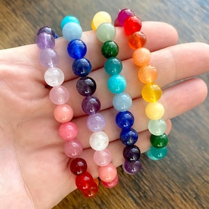 Rainbow Gemstone Bracelet, Colorful Beaded Gemstone Bracelet, Healing ...