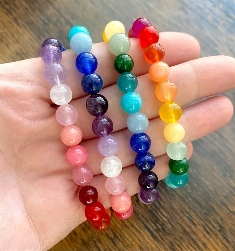 Rainbow Gemstone Bracelet Colorful Beaded Gemstone Bracelet - Etsy