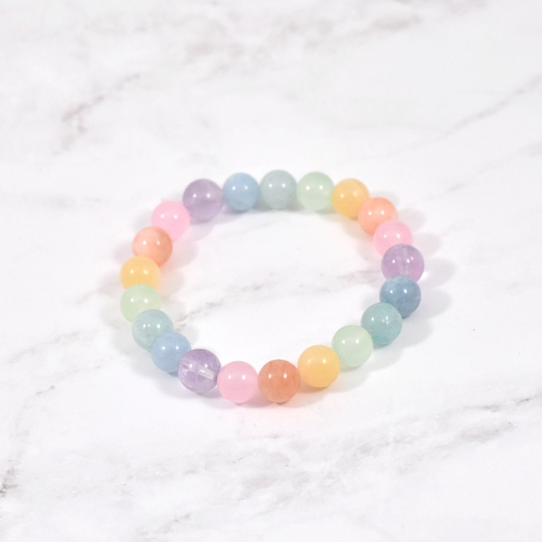 Pastel Rainbow Gemstone Bracelet, Ombre Pastel Bracelet, Colorful Gemstone Bracelet, Healing ...
