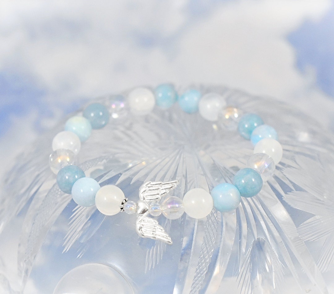 Guardian Angel Bracelet, Beaded Angel Stretch Bracelet, Iridescent ...