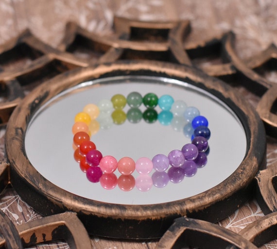 Rainbow Gemstone Bracelet Colorful Beaded Gemstone Bracelet - Etsy