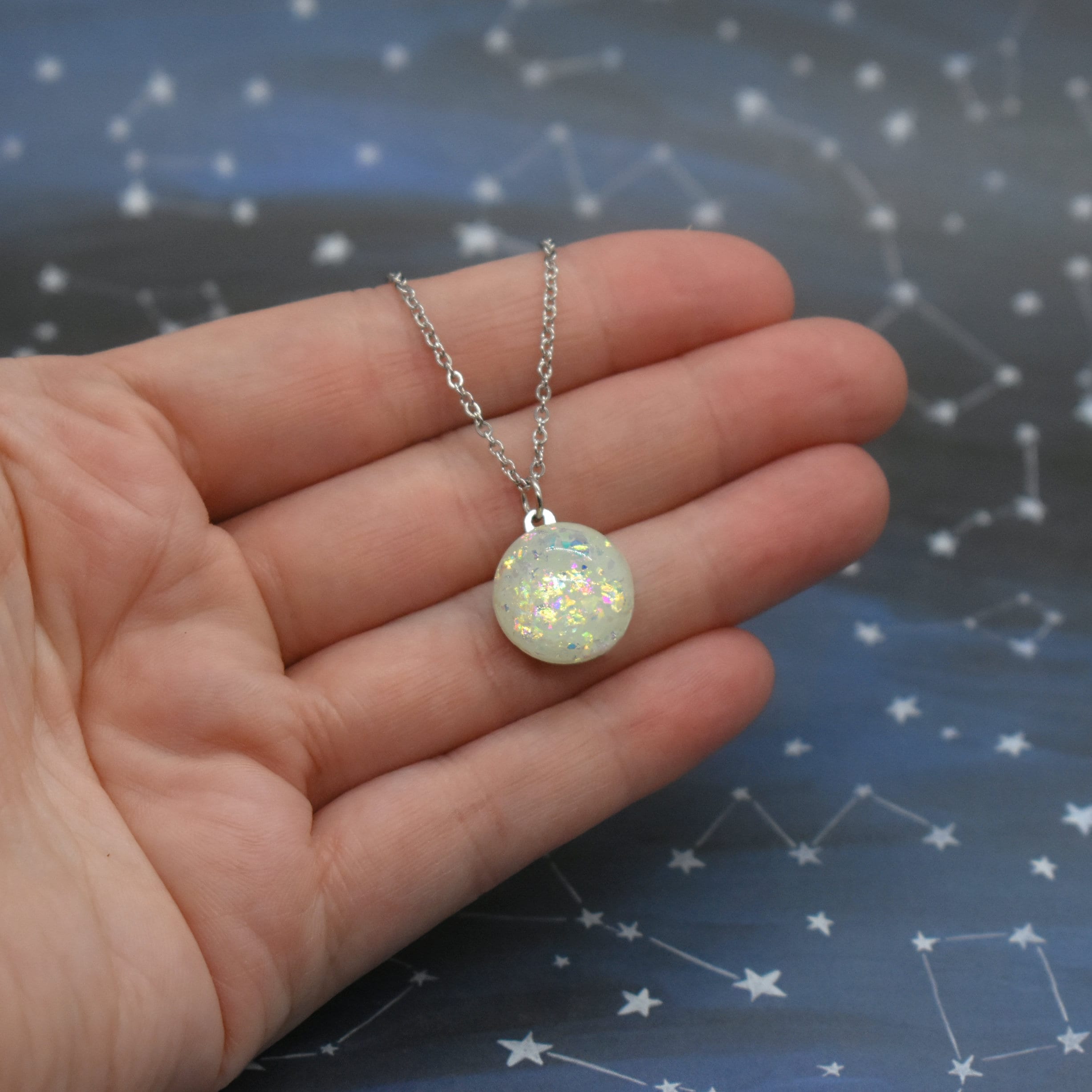 Glowing Moon Necklace, Glow in the Dark Moon Necklace, Glowing Moon ...