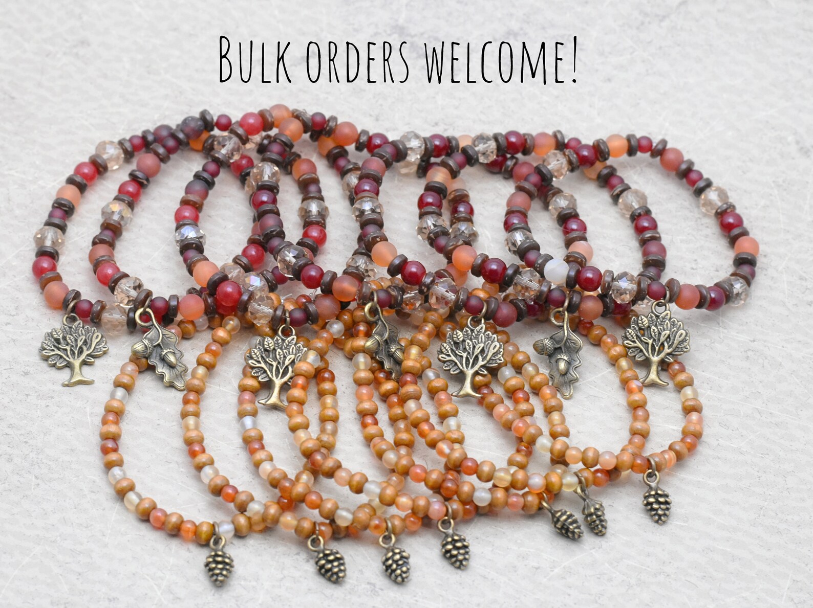 Beaded Autumn Bracelet Set, Autumn Jewelry, Handmade Fall Bracelet Set ...